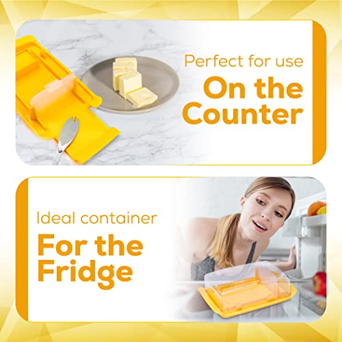 izoi-Plastic Butter Dish with Lid for Countertop and Refrigerator - Butter Keeper, Holder, Tray, Container and Storage Set with Flip-Top, Wide, Small, Covered Design, Food Safe, Dishwasher Safe
