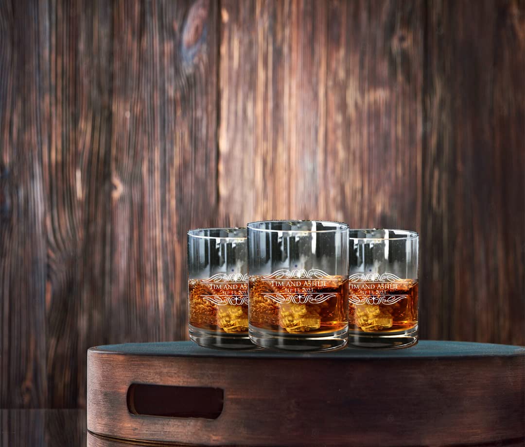 Etched Scotch Glass,Personalized Rocks Glass, Custom Whiskey Glass, Engraved Bourbon Glass, His and her name engraved scotch Glasses, Customized Snifter Glass