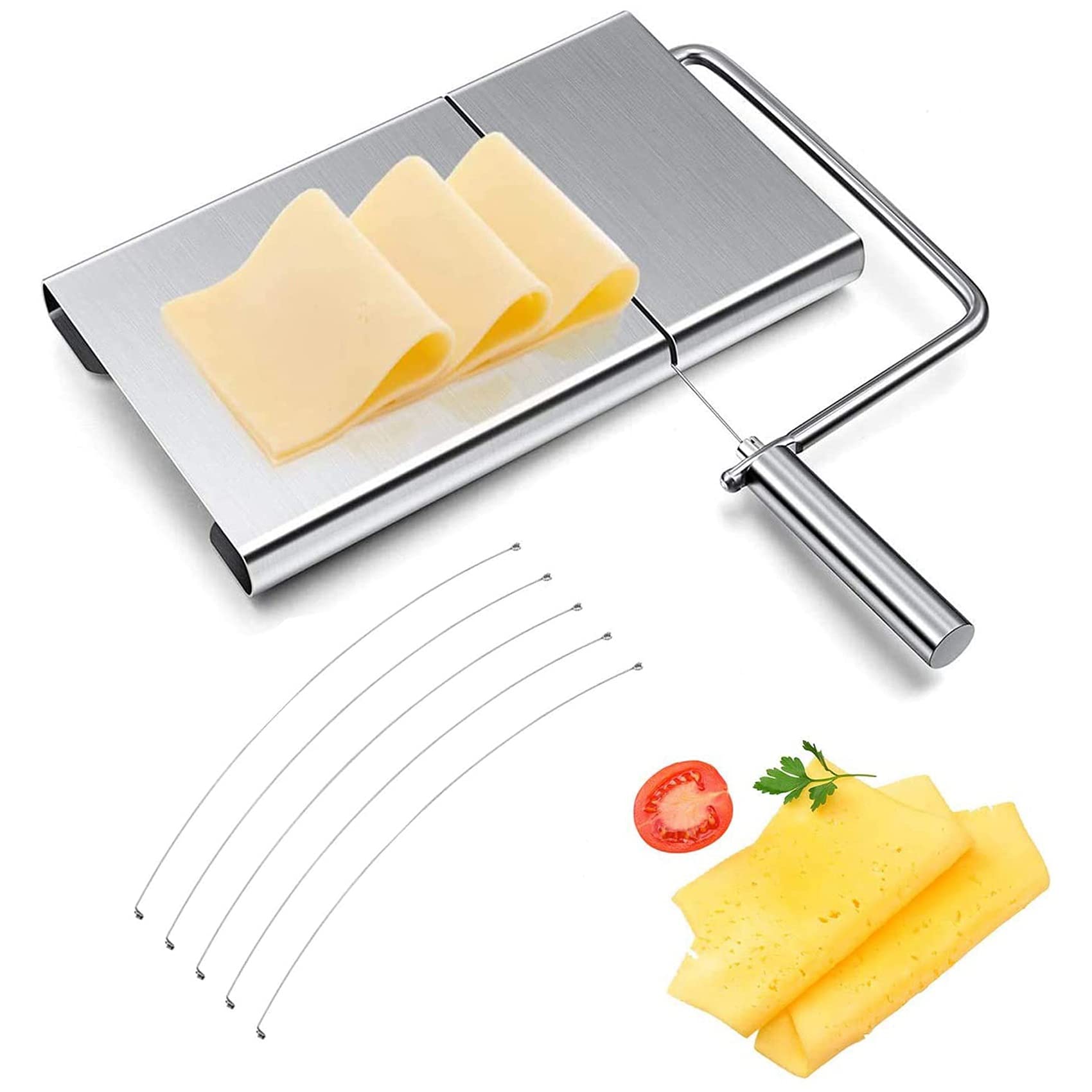 HANFAIRS Cheese Slicer, Cutter for Cheese , 5 Replacement Wires Inside & 1 Multi-Use Cheese Knife & 1 Cheese Planer