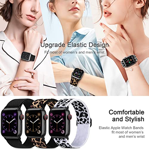 Stretchy Nylon Sport Bands Compatible with Apple Watch Band 38mm 40mm 41mm 42mm 44mm 45mm Women Men, Adjustable Braided Elastic Solo Loop Bands for iWatch SE Series 8/7/6/5/4/3/2,6 Packs E