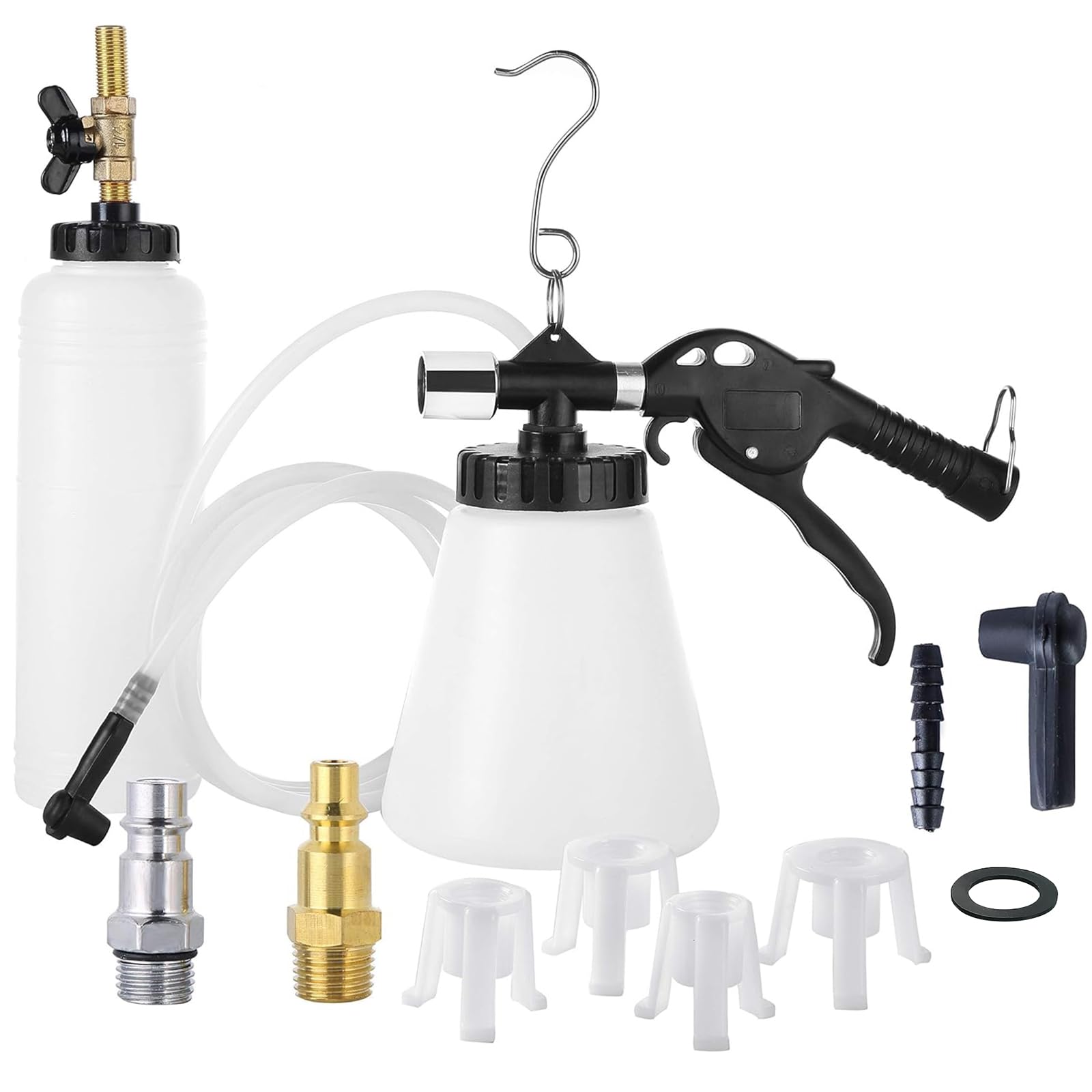DASBET Pneumatic Brake Fluid Bleeder Tool with 4 Master Cylinder Adapters 90-120 PSI