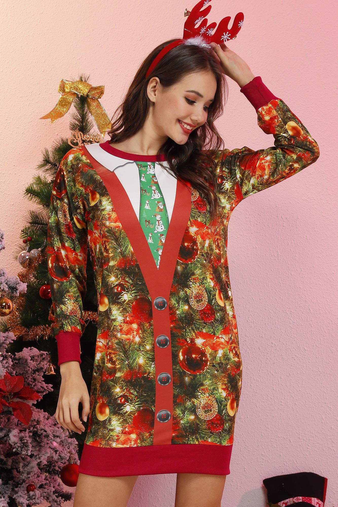 Christmas Womens Funny Pullover Sweatshirt Holiday Party Long Sleeves Ugly Dress Snowman Tie S