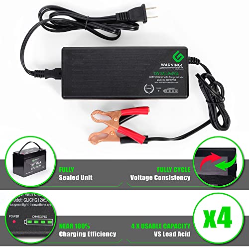 GLI Lithium-ion Deep Cycle Rechargeable Battery β 12v 100Ah IP54 Extreme Weather Resistant β up to 5,000 Cycle Long-Life β for Marine, Trolling Motors, RV, Off-Grid and Solar β with Charger & Cables