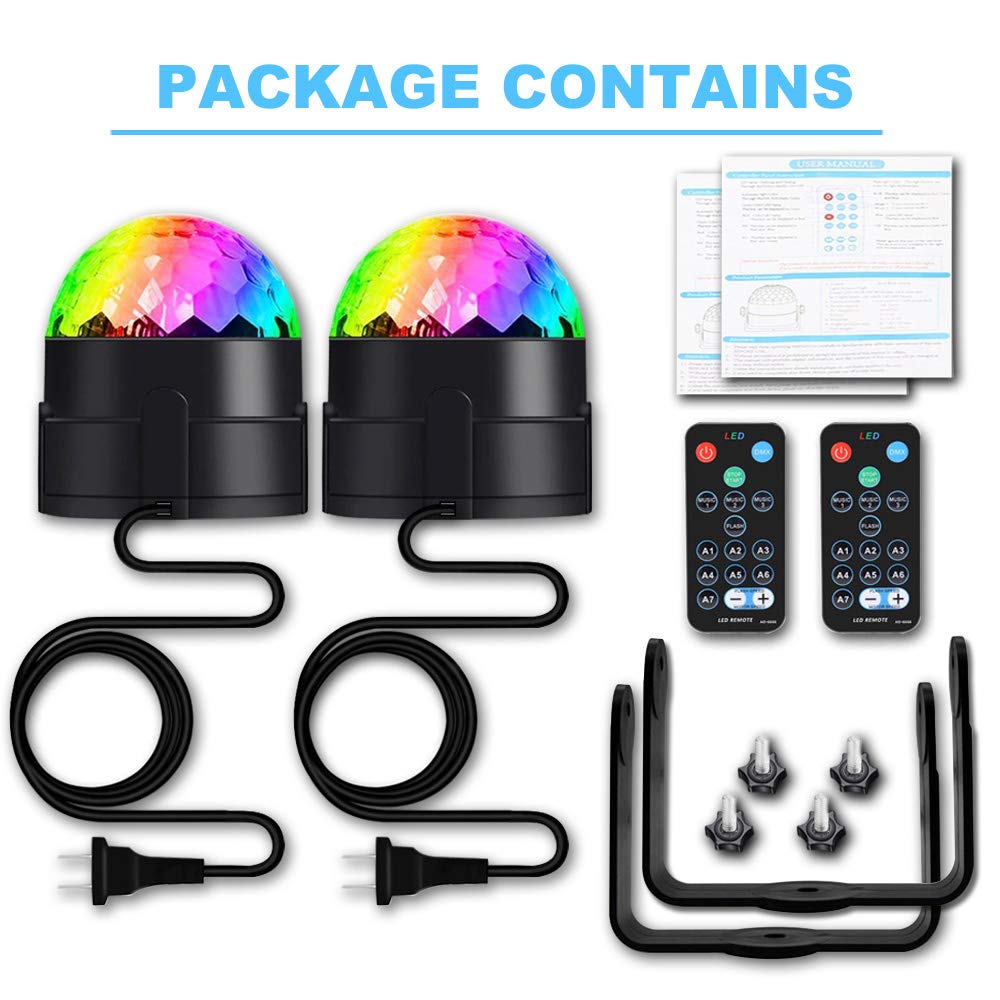 Party Lights, Disco Ball Disco Lights,Dj Rave Lights Led Strobe Lights Sound Activated Stage Lights Projected Effect Dancing Lights Remote Control for Birthday Xmas Wedding Bar KTV Christmas-2 Packs