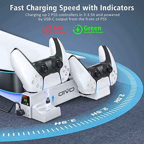 OIVO PS5 Horizontal Stand with 3-Level Cooling Fan and PS5 Controller Charger for Playstation 5 PS5 Console, PS5 Cooling Station with PS5 Charging Station, PS5 Stand Horizontal for PS5 Accessories