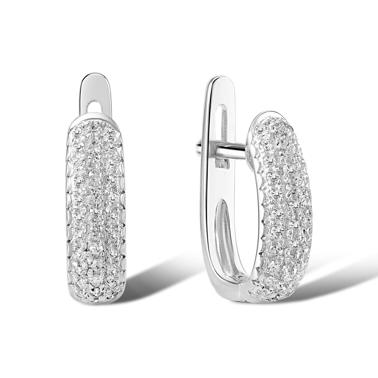 Diamond Hoop Earrings for Women - for Her 0.16 Carat 14K White Gold Hoop Earrings with White Diamond for Women