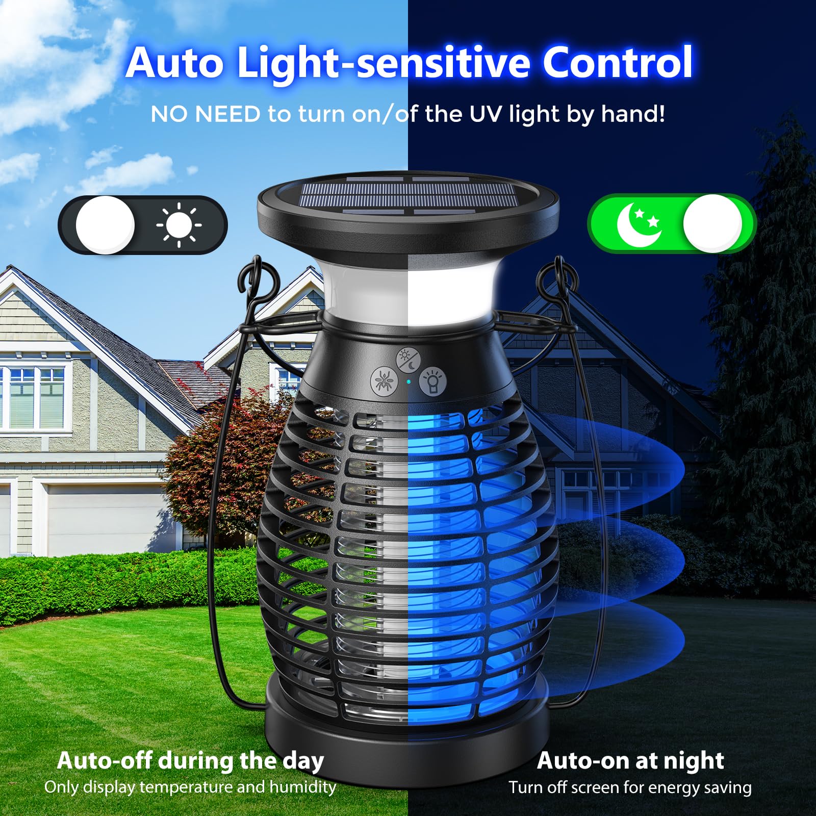 GTERT Solar Bug Zapper, 4200V Mosquito Zapper Outdoor, 4 in 1 Cordless Bug Zapper, Rechargeable Bug Zapper Outdoor Solar Powered with 4000mAh Battery, Portable Waterproof Fly Zapper for Patio