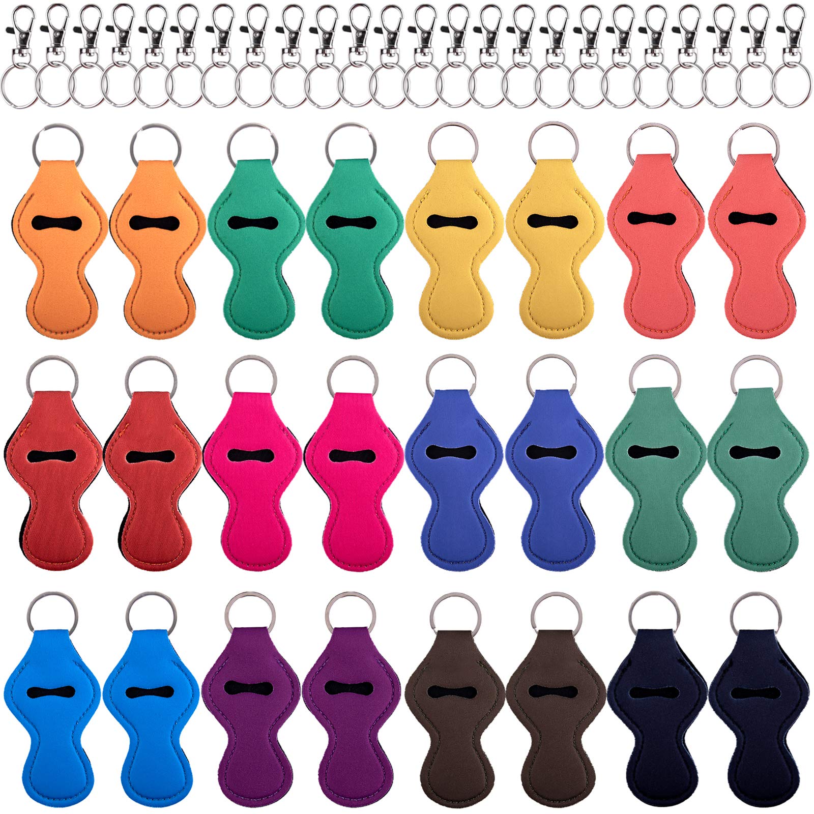 Duufin 24 Pcs Chapstick Holder Keychains Lipstick Holder Keychains with 24 Pcs Metal Clip Cords for Chapstick Tracker and Safeguard, 12 Vibrant Color