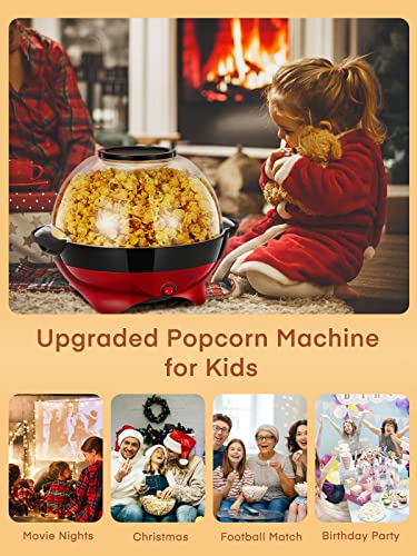 Popcorn Machine, 6.3 Qtrs./28 Cup Popcorn Maker, 800w Stir Crazy Popcorn Popper with Quick-Heat Technology, Removable Non-Stick Surface, Cool Touch Handles, Thicken Transparent Cover, 2 Measuring Cap