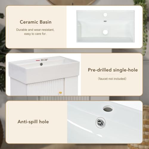 iLintek 21.6 Inch Modern Floating Bathroom Vanity with Ceramic Basin - Perfect for Small Bathrooms, Right Side Storage
