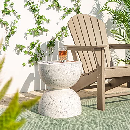 glitzhome Modern Decorative Garden Stool Heavy Duty Patio Sturdy Faux Terrazzo Garden Stool Side Table Plant Table for Indoor Covered Outdoor, 17.75”H, White