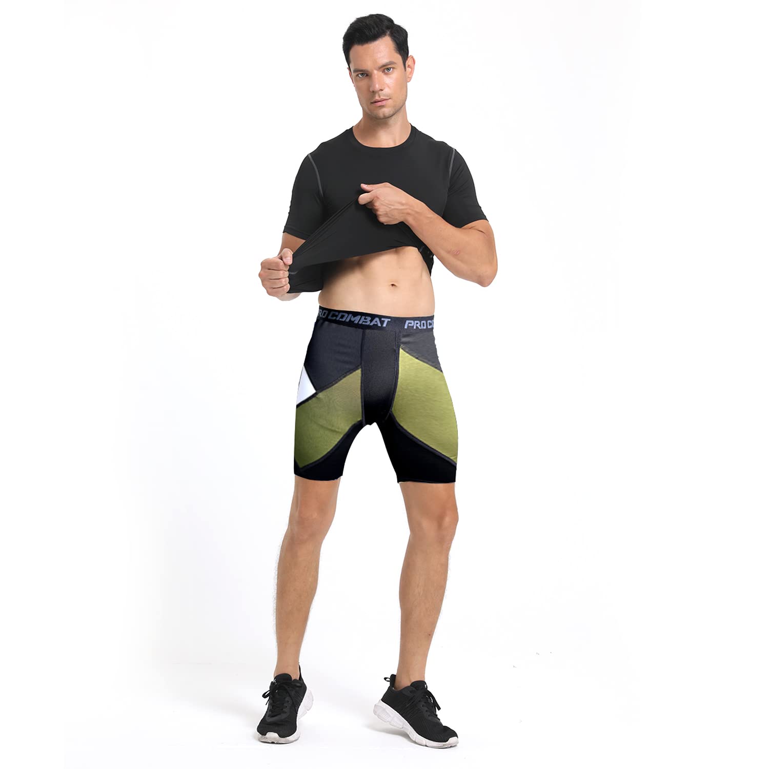 DMNGUP Men's Compression Shorts 3 Pack with Pocket Running Short Men's Gym, Workout, Cycling, Yoga, Climbing, Swimming (Large, Gery,Blue,Green)