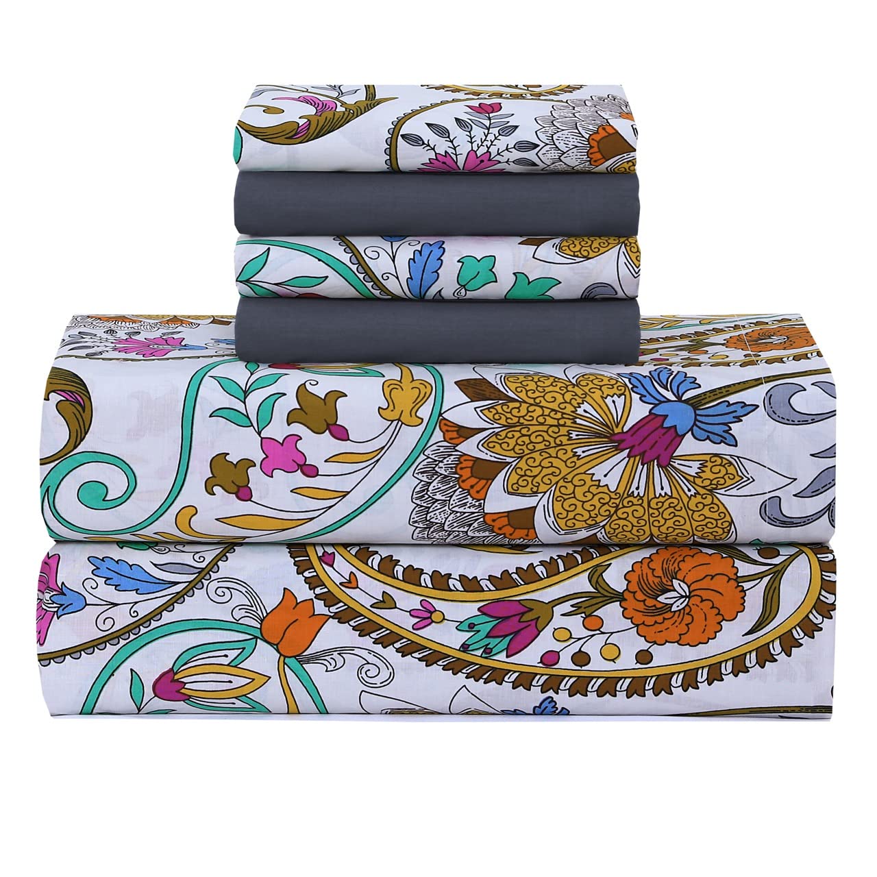 Cotton Alley-144 TC full Size Sheet Sets - 100% Cotton 6 Pcs Full Size Sheets, 1 Fitted Sheet, 1 Flat Sheet and 4 Pillowcases, bed sheets full size set Fitted Up to 16" Mattress,(Paisley)