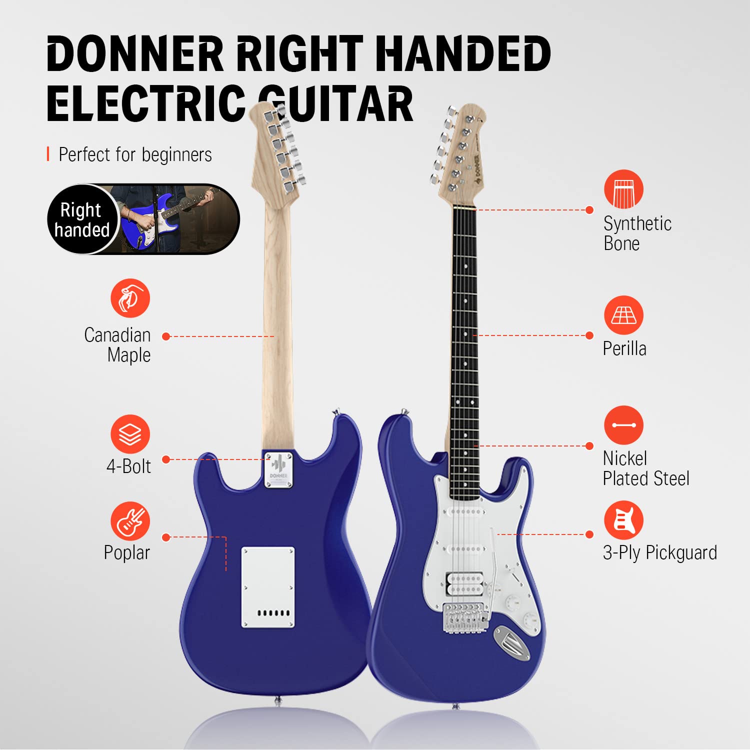 Donner DST-100L 39 Inch Electric Guitar Beginner Kit + Wah Guitar Pedal