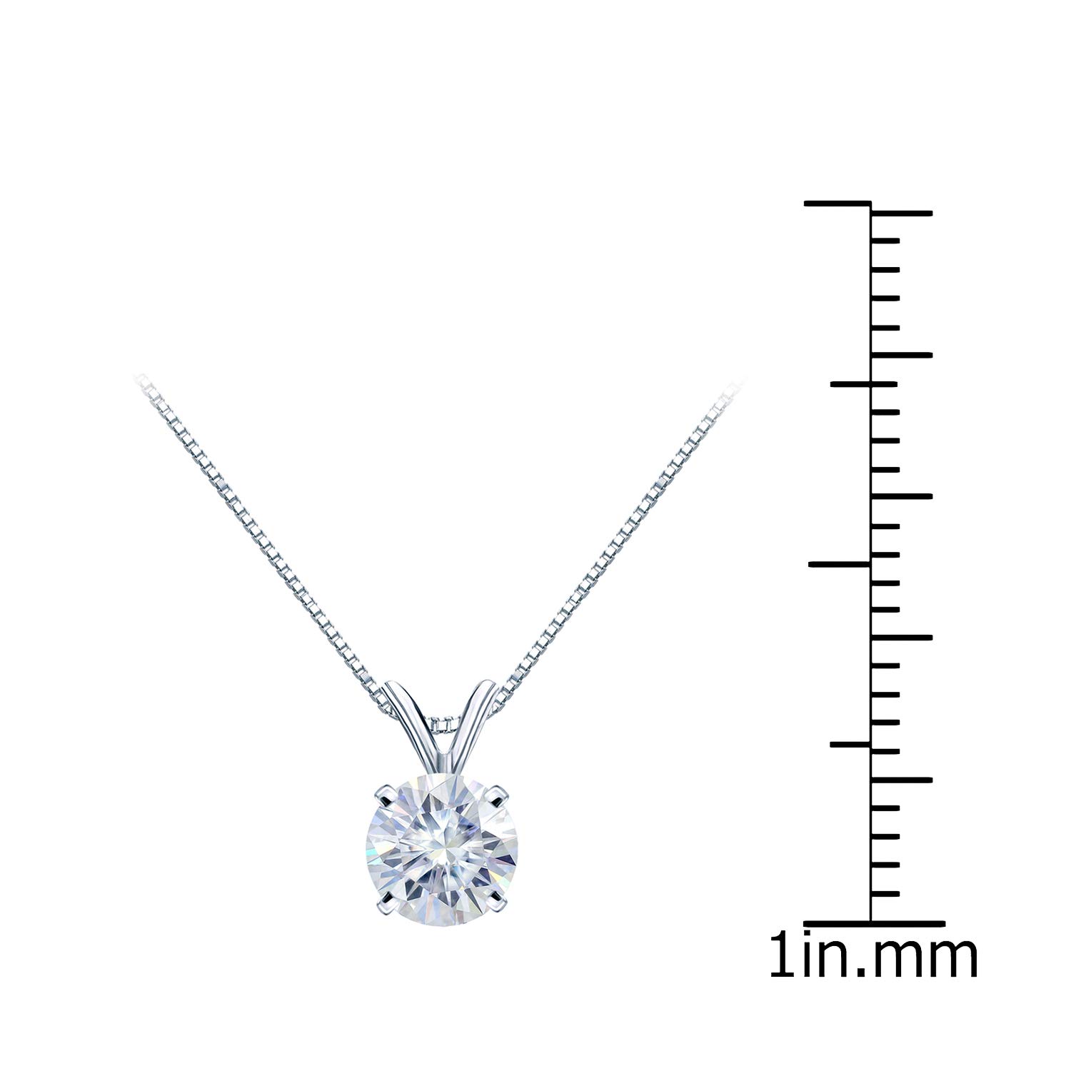 Diamond Wish 1/2 Carat Round Moissanite Solitaire Pendant Necklace in 14k White Gold (H-I, 5 mm) 4-Prong 16 to 18 Inch Adjustable Chain Spring Ring