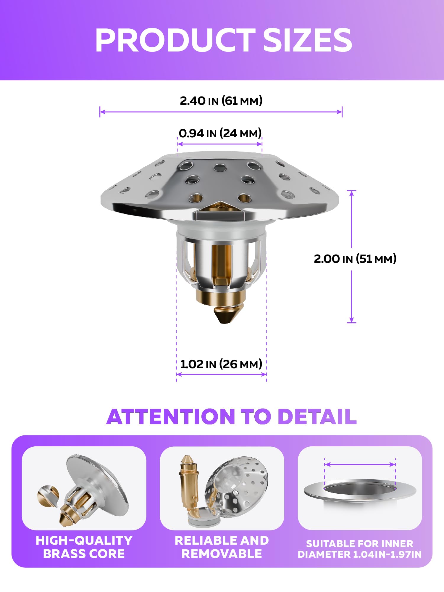 Innovative 2 in 1 Bathroom Sink Stopper Replacement - 1.06"-1.65" Pop Up Drain Stopper - Universal Sink Drain Stopper with Anti-Clogging Filter Basket - Bathroom Sink Plug for Basin Drain Holes
