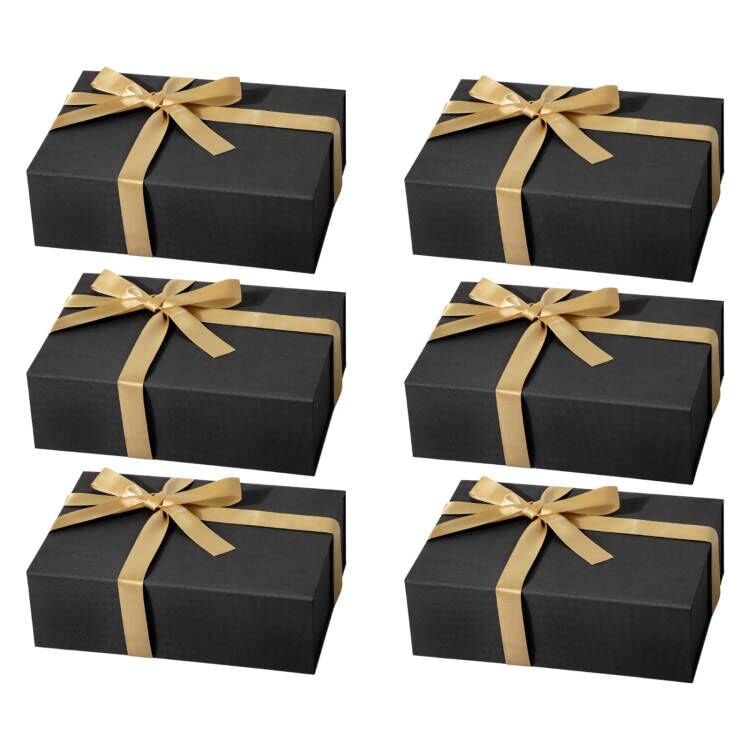 SENNAUX Gift Box 6PACK 11*8*3.5 Inches Gift Boxs with Lid Magnetic Closure Packaging Box Decorative Box with Ribbon for Christmas, Mother's Day, Father's day, Birthdays, Bridal Gifts, Weddings (6PACK-11''*8''*3.5'', Black)