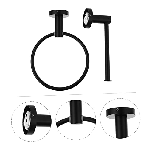 Uonlytech 6 pcs Hand Rack Towel Hanger and Cabinet with Hook Wall Paper Rod Wall-Mounted Rustic Supplies Black Holder Tissue Steel Toilet Practical Hardware Storage Dispenser