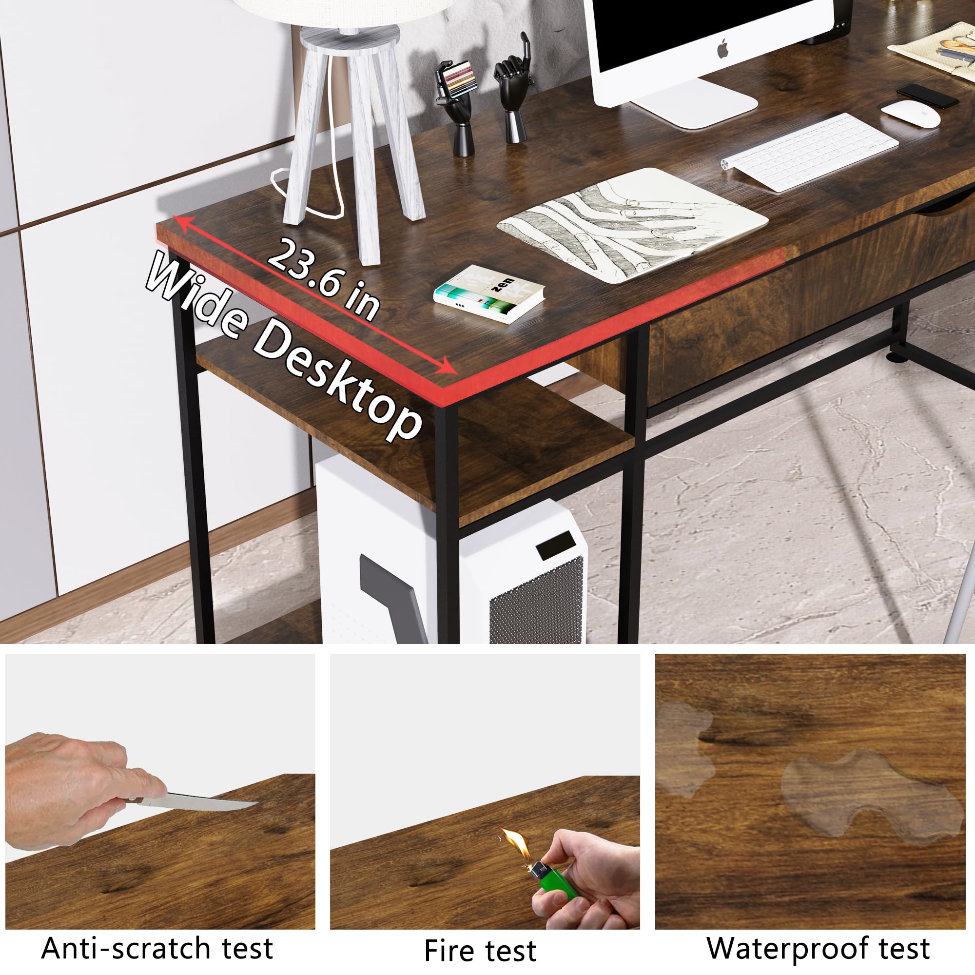 Computer Desk with Drawer 40 Inch, Home Office Small Desk Modern Simple Style Desk Study Student Writing Desk
