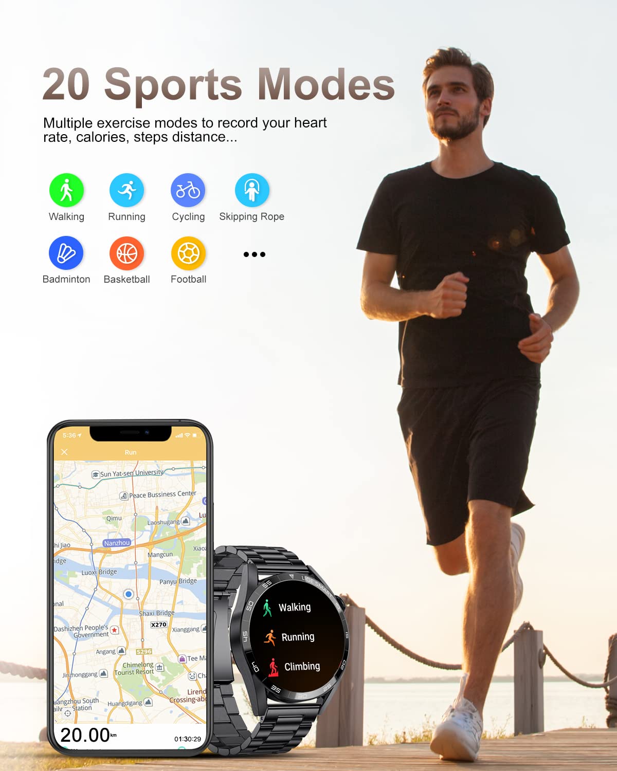 FOXBOX Smart Watches for Men with Bluetooth Calls,1.32'HD Touch Screen Fitness Tracker for Android and iOS Phones Compatible with Heart Rate Stopwatch Message Push,IP67 Waterproof Smart Watch(Black)