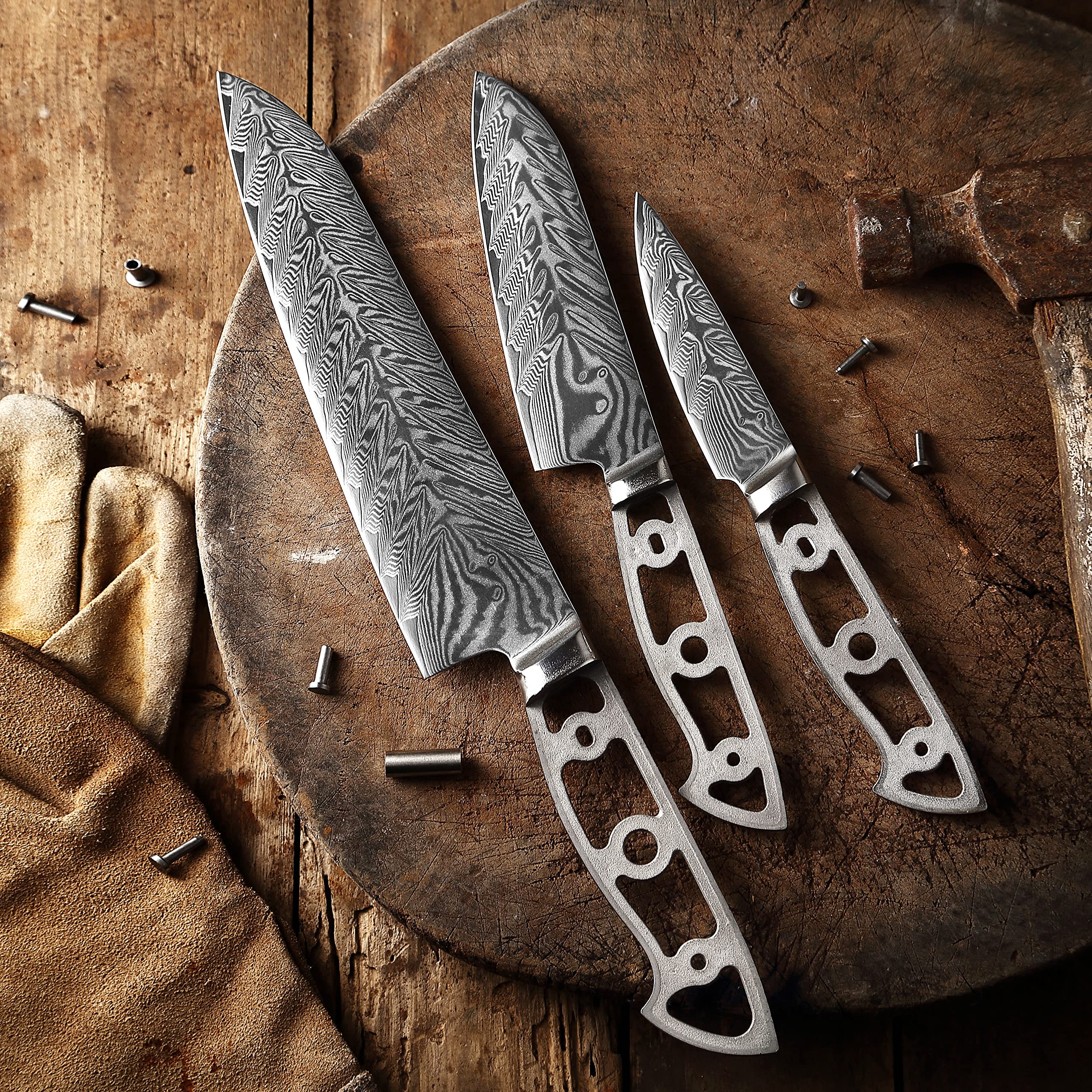 KATSURA Woodworking Project Kit – Paring Knife Blank – Blade Width 25mm – 3.75 Inch – Japanese Premium AUS 10V, 67 Layers Damascus Steel – Storm-V Series – NO LOGO