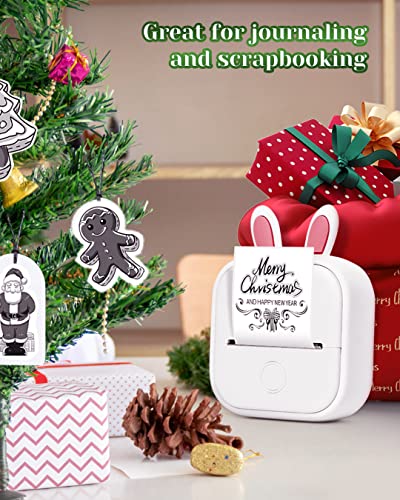 Memoqueen Mini Sticker Printer with 3 Rolls Paper T02 Mini Portable Thermal Printer,Sticker Maker Machine for Study, Brithday Gift, Journal, Work, Children DIY, Compatible with Phone & Tablet, White