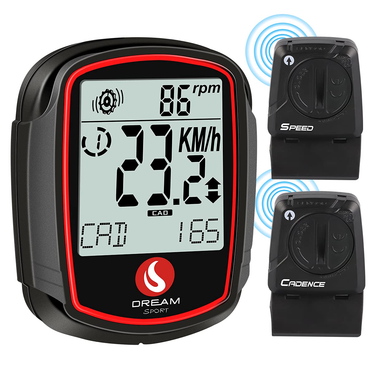 DREAM SPORT Wireless Bike Computer with Cadence Speed Sensor Heart Rate Monitor Speedometer Odometer with Backlight Altimeter HRM Calories Black (DCY438)