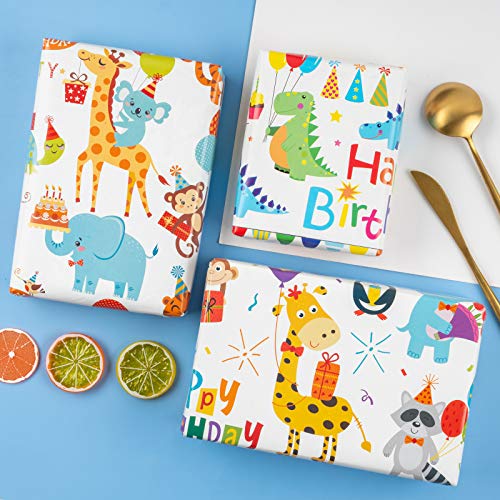 MAYPLUSS Wrapping Paper Sheet - Folded Flat - 8 Different Birthday Design (29.9 sq.ft.ttl.) - 19.6 inch X 27.5 inch Per Sheet