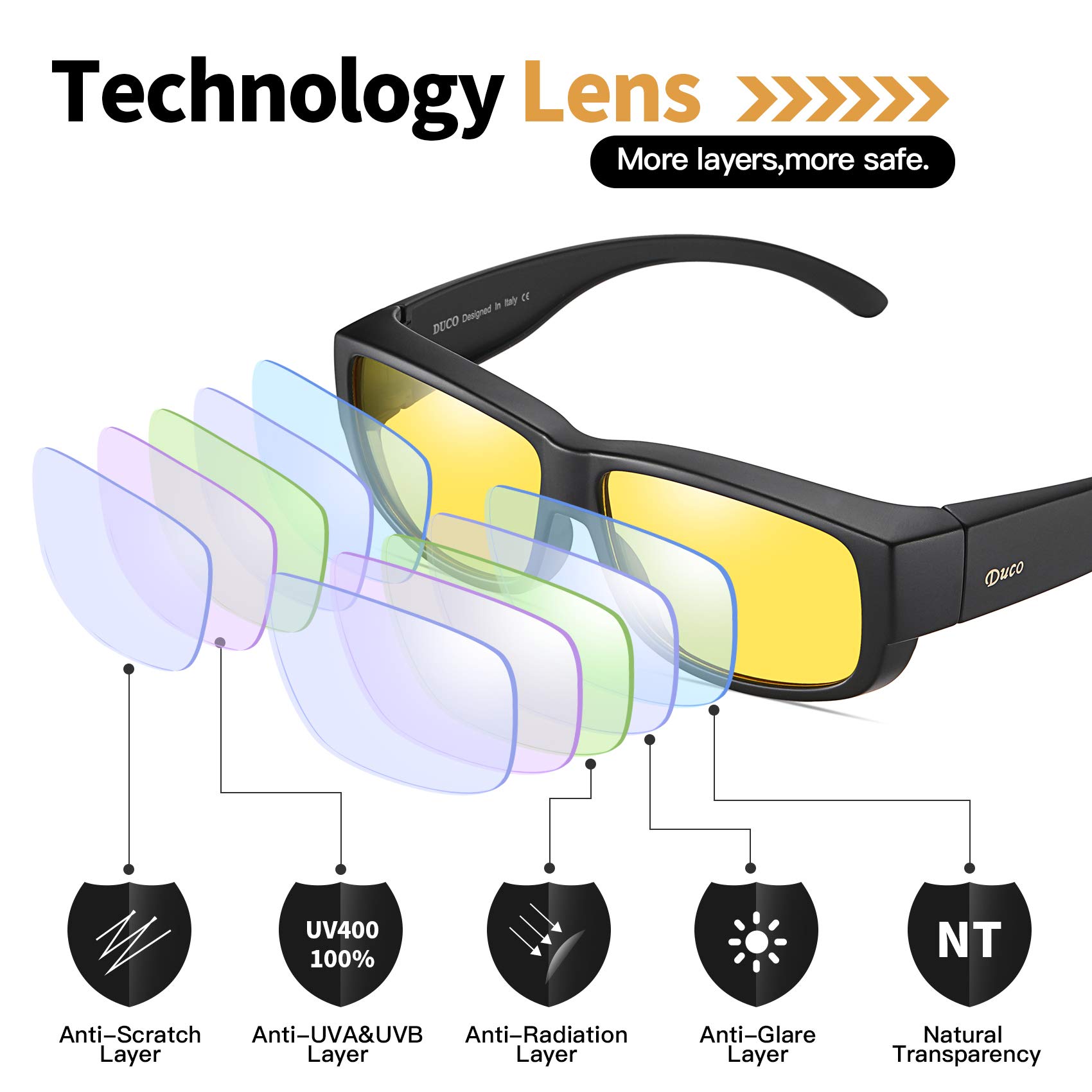 DUCO Fit Over Glasses Unisex Wraparound Polarized Sunglasses for Men Women Anti Glare Wear Over Glasses 8956