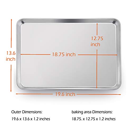 Extra Large Baking Sheet Set of 2, P&P CHEF Stainless Steel Bakeware Cookie Sheet Baking Pan, Rectangle 19.6''x13.5''x1.2'', Heavy Duty & Large Capacity, Oven & Dishwasher Safe