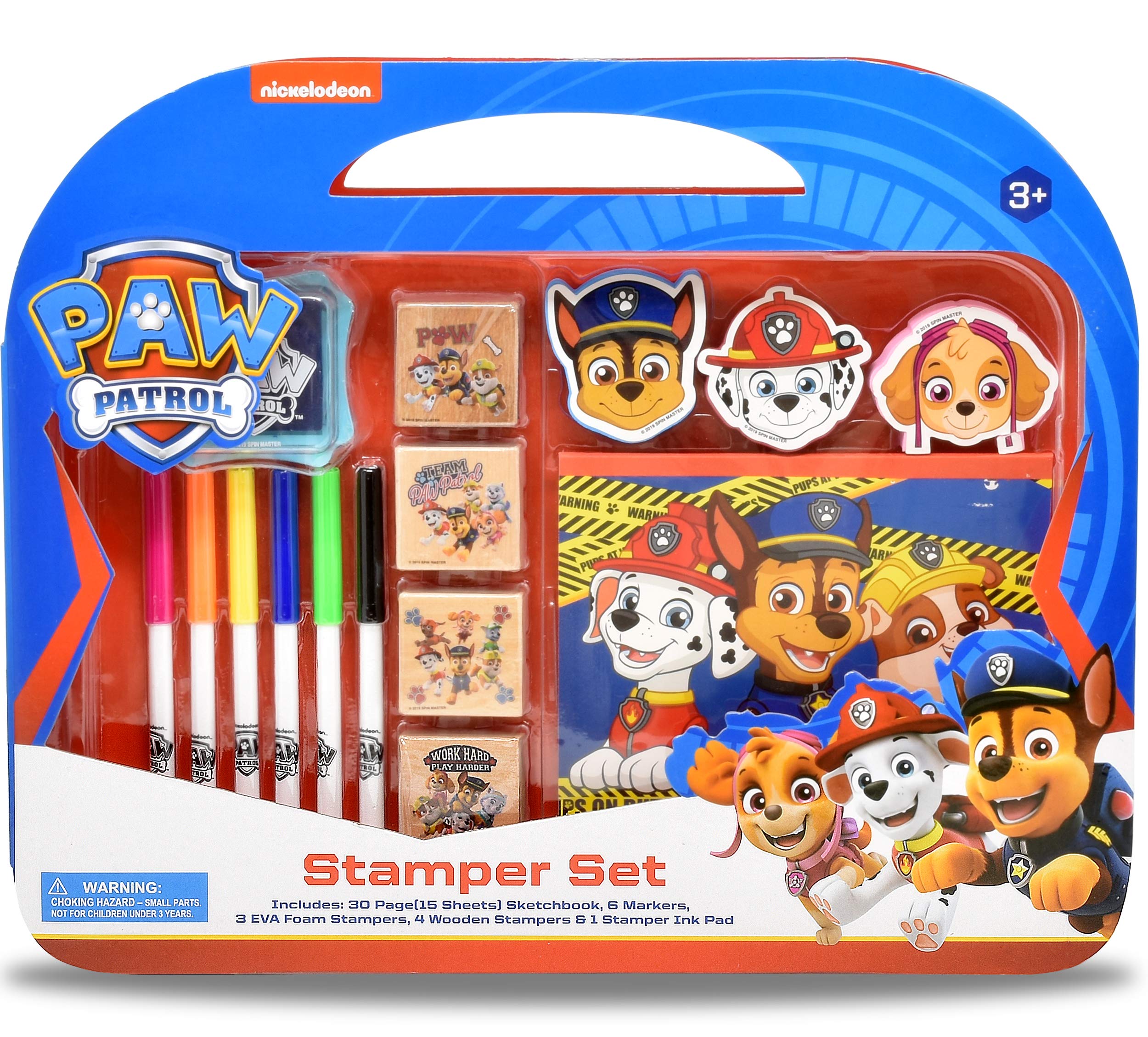 PAW Patrol Coloring Stamper and Activity Set, Mess Free Craft Kit for Toddlers and Kids, Drawing Art Supplies Included Sketch Book, 6 Color Markers, 3 Foam and 4 Wooden Stampers