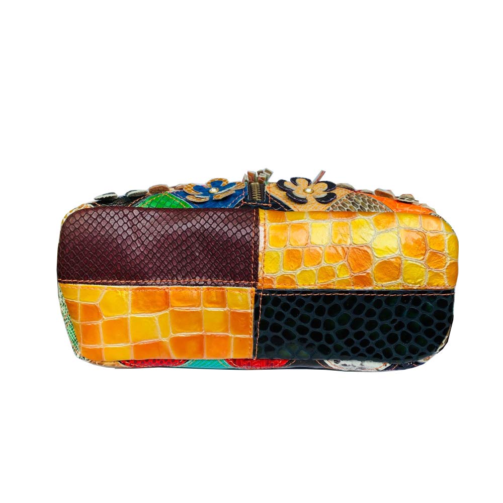 Segater® Women Multicolor Floral Crossbody Bag Cowhide Leather Handbag 3D Snake Pattern Shoulder Bag Travel Patchwork Satchel