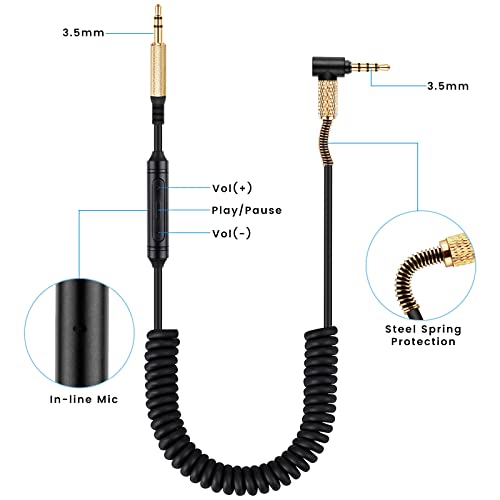 Studio3 Coiled Audio Cable Replacement for Beats Studio3 / Solo3 Wireless Headsets, 3.5mm in-line Mic/Volume Control Headphone Cord Works on PS5 Xbox One, 8ft