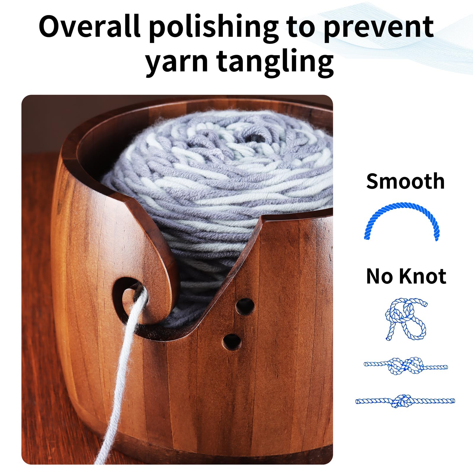 Foxyoo Yarn Bowl for Crocheting - 7x5in Large Wood Knitting Bowl with Lid