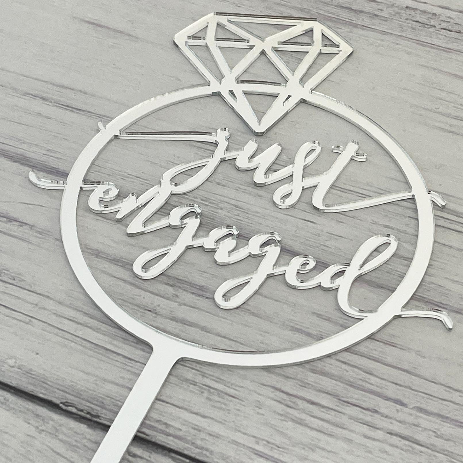 JIEEIN Mirror Silver Just Engaged Cake Topper, We're Engaged Cake Pick Engagement Party Decorations, Bridal Engagement Wedding Cupcake Decoration Party Supplies