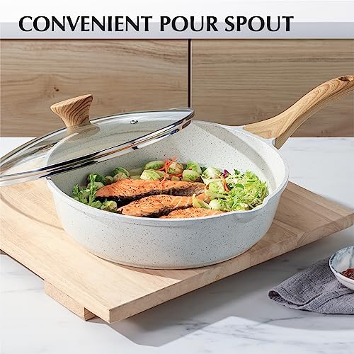 SENSARTE Nonstick Ceramic Sauté Pan 12-Inch, Non-toxic Deep Frying Pan Skillet with Lid, Healthy Jumbo Cooker, Stay Cool Handle, Induction Compatible, PFOA & PFAS Free