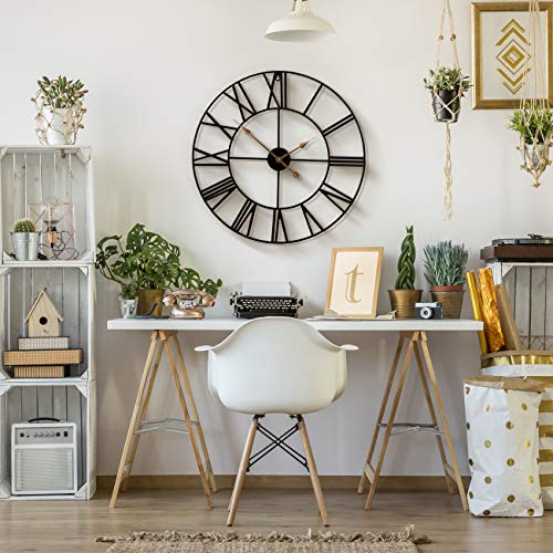 Sorbus Large Decorative Wall Clock 24 Inch, Oversized Centurian Roman Numeral Style Modern Home Decor Ideal for Living Room, Analog Metal Clock, 24" Round (Black)