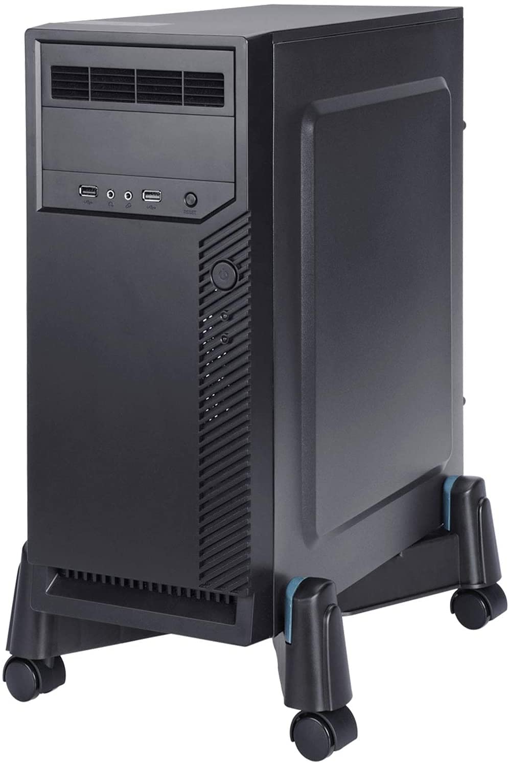 Computer Tower Stand, HUANUO CPU Holder Desktop Stand Desktop ATX-Case Mobile Cart Holder Adjustable Width with 4 Caster Wheels, Fits Most Computer Cases Under Desk, Black