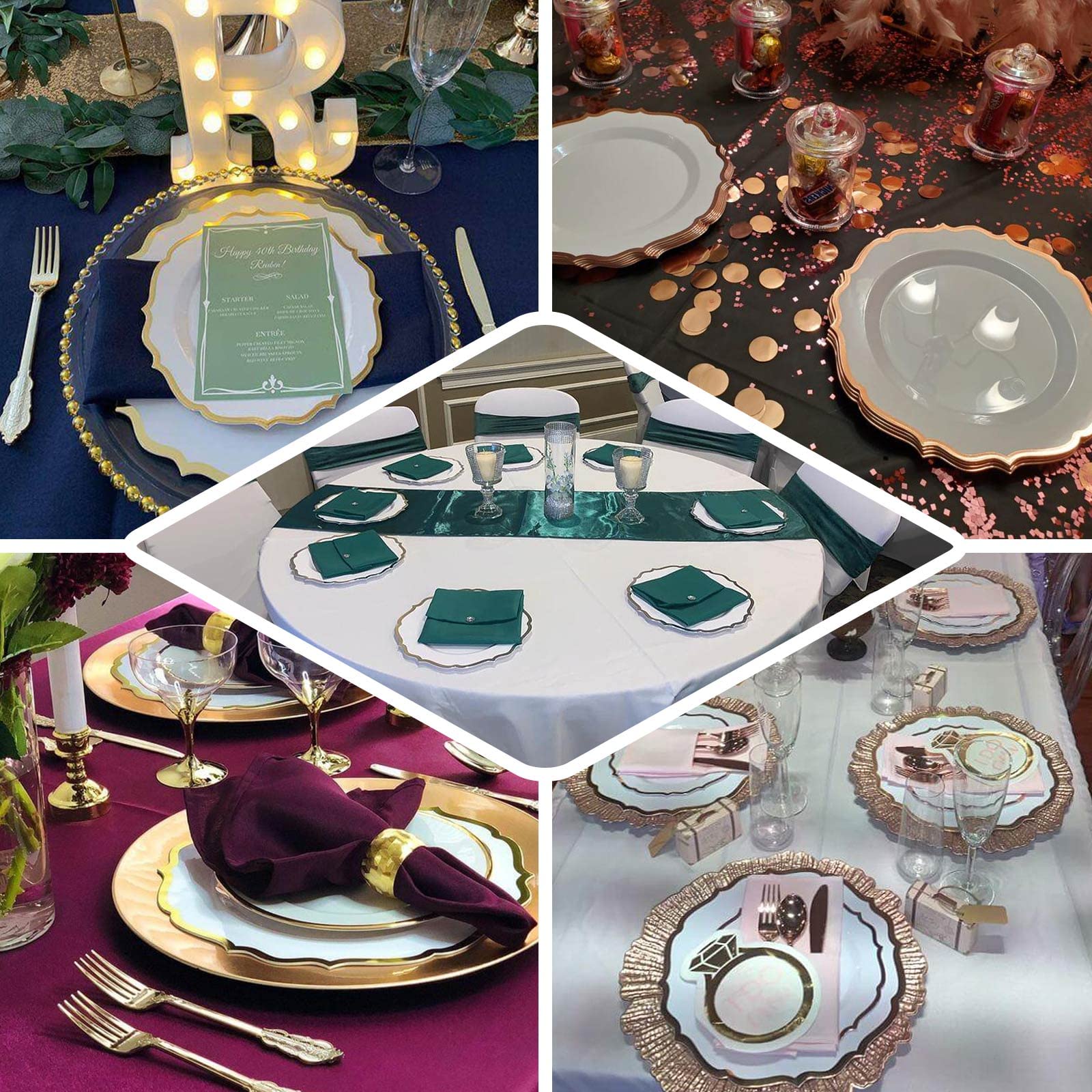 Efavormart 10 Pack | 10" Sage Green Plastic Dinner Plates Disposable Tableware Round With Gold Scalloped Rim for Wedding, Outdoor Receptions, Banquets, Holiday Dining