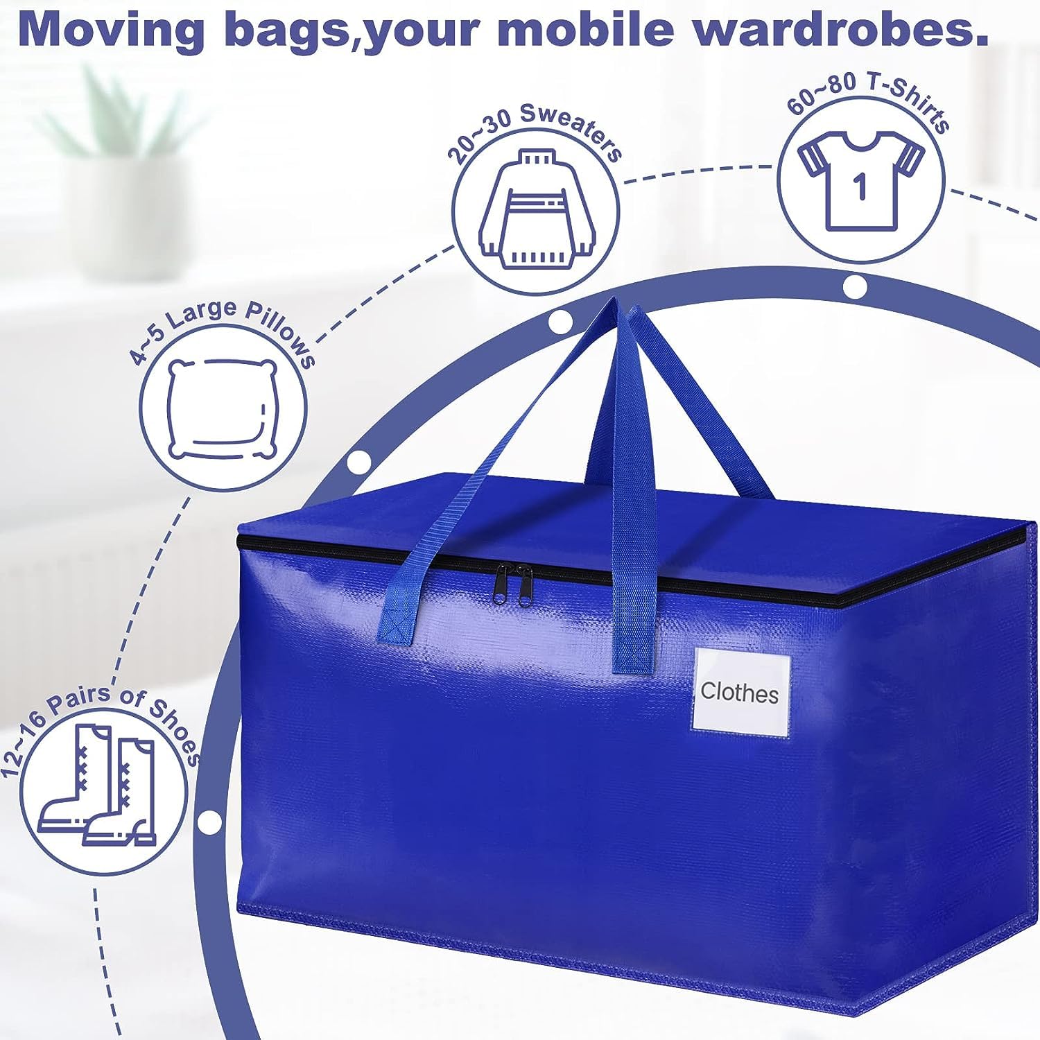 EpicTotes Extra Large Moving Bags with Study Handles & Heavy Duty Zippers, Space Saving Packing Bags for Home & Dorm (88L 6-Pack)