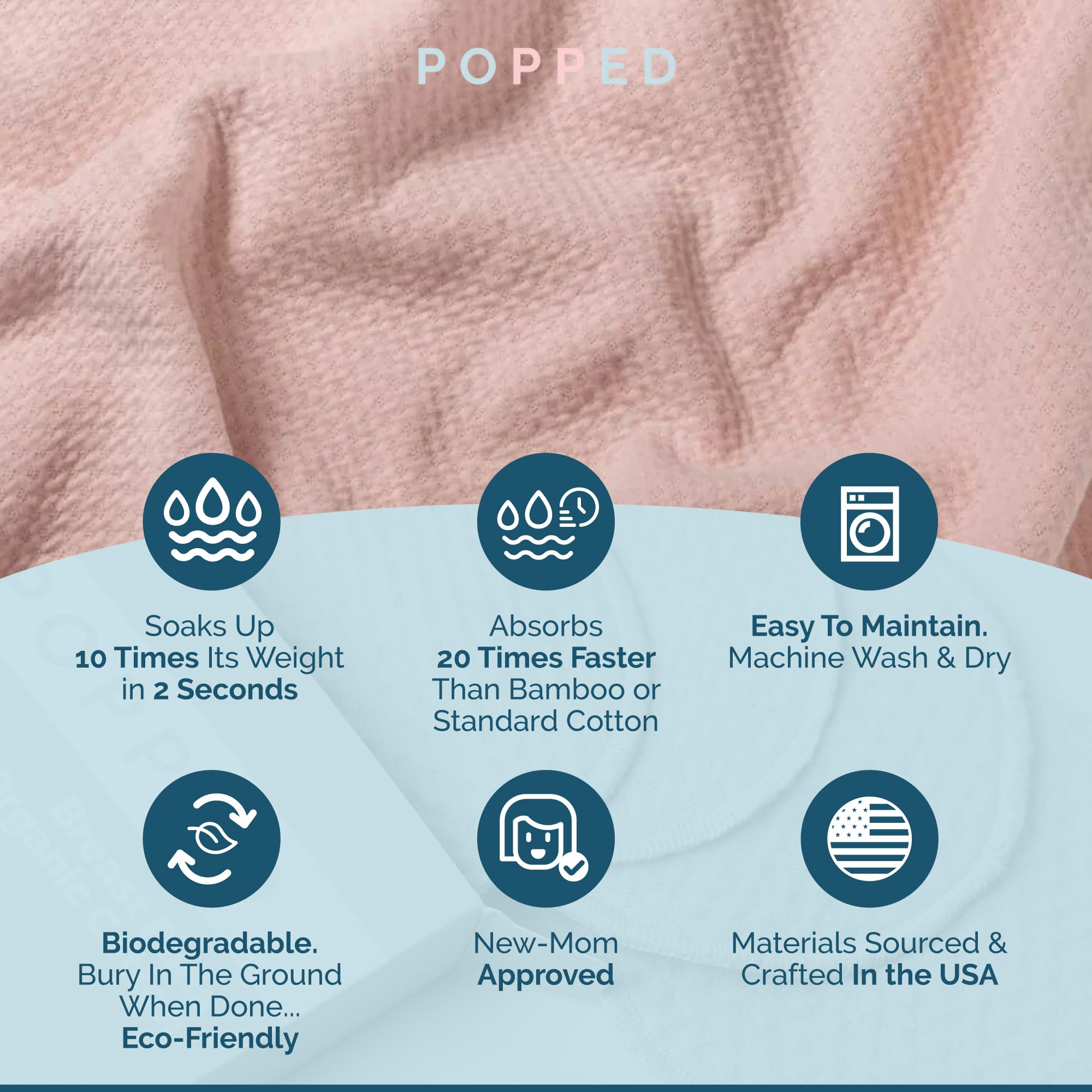 Popped Organic Cotton Breast Pads | Reusable and Washable Nursing Pads | Extra Absorbent Breastfeeding Pads | 1 Day Pair, 1 Night Pair (Pink, 4.5")