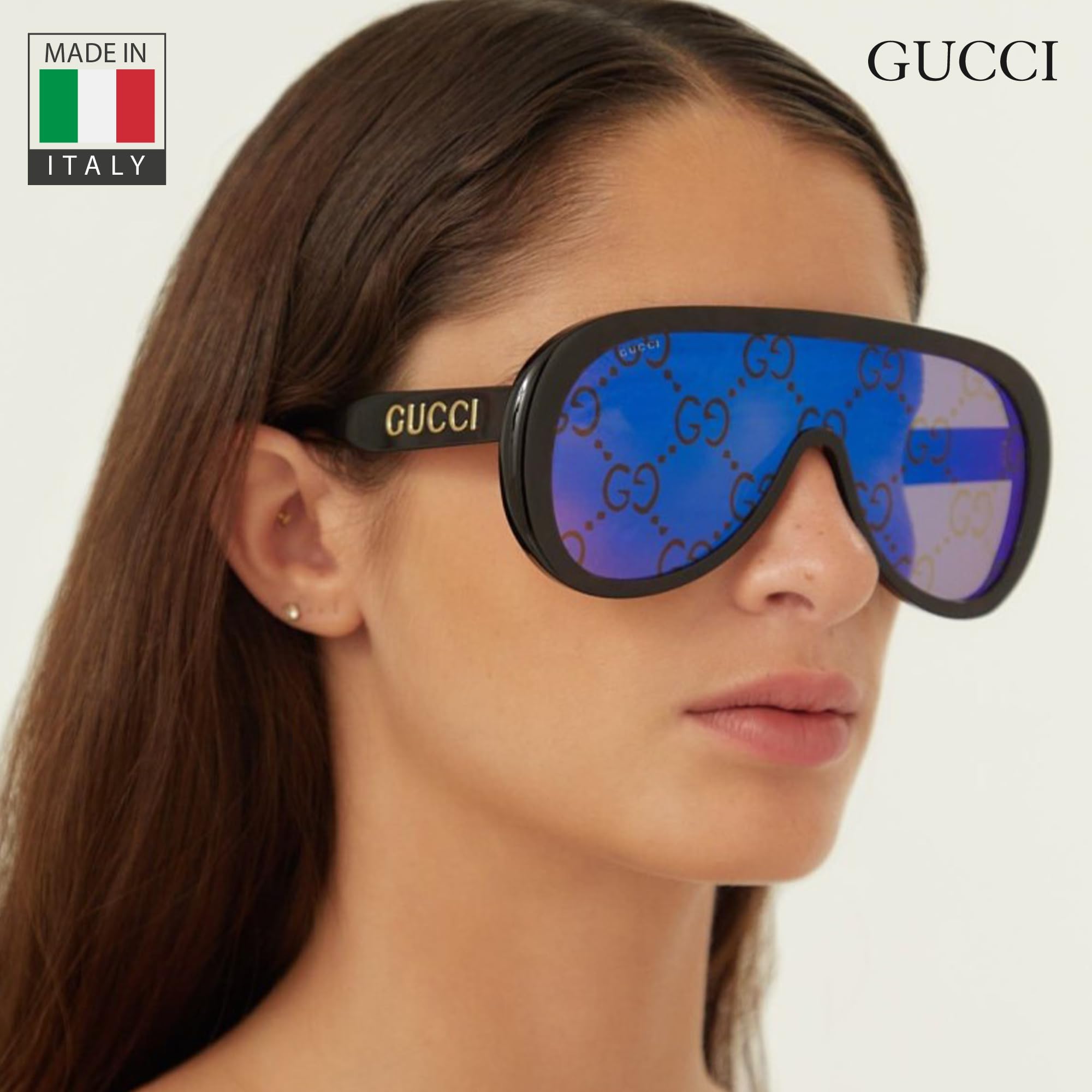Gucci GG1370S Designer Shield Logo Sunglasses: Shield Frame Eyewear with Non-Polarized Lenses - Epitome of Luxury and Style