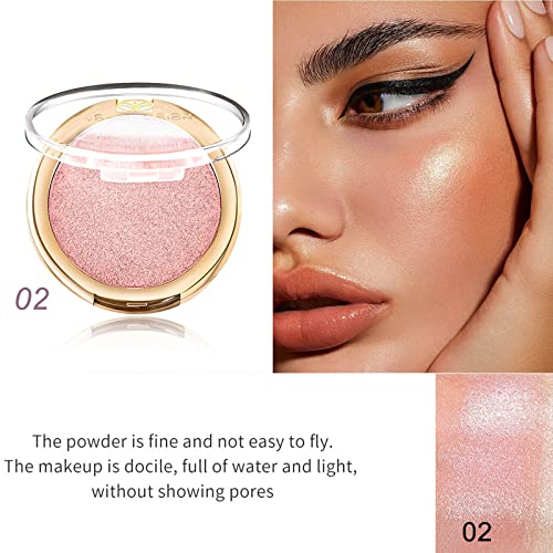 Face Contour Highlighter Palette, Shimmer Highlighter Powder Makeup, Smooth Longlasting Shiny Face Blush Cheek Blush, Baked Glow Illuminator for Face & Body (#02)
