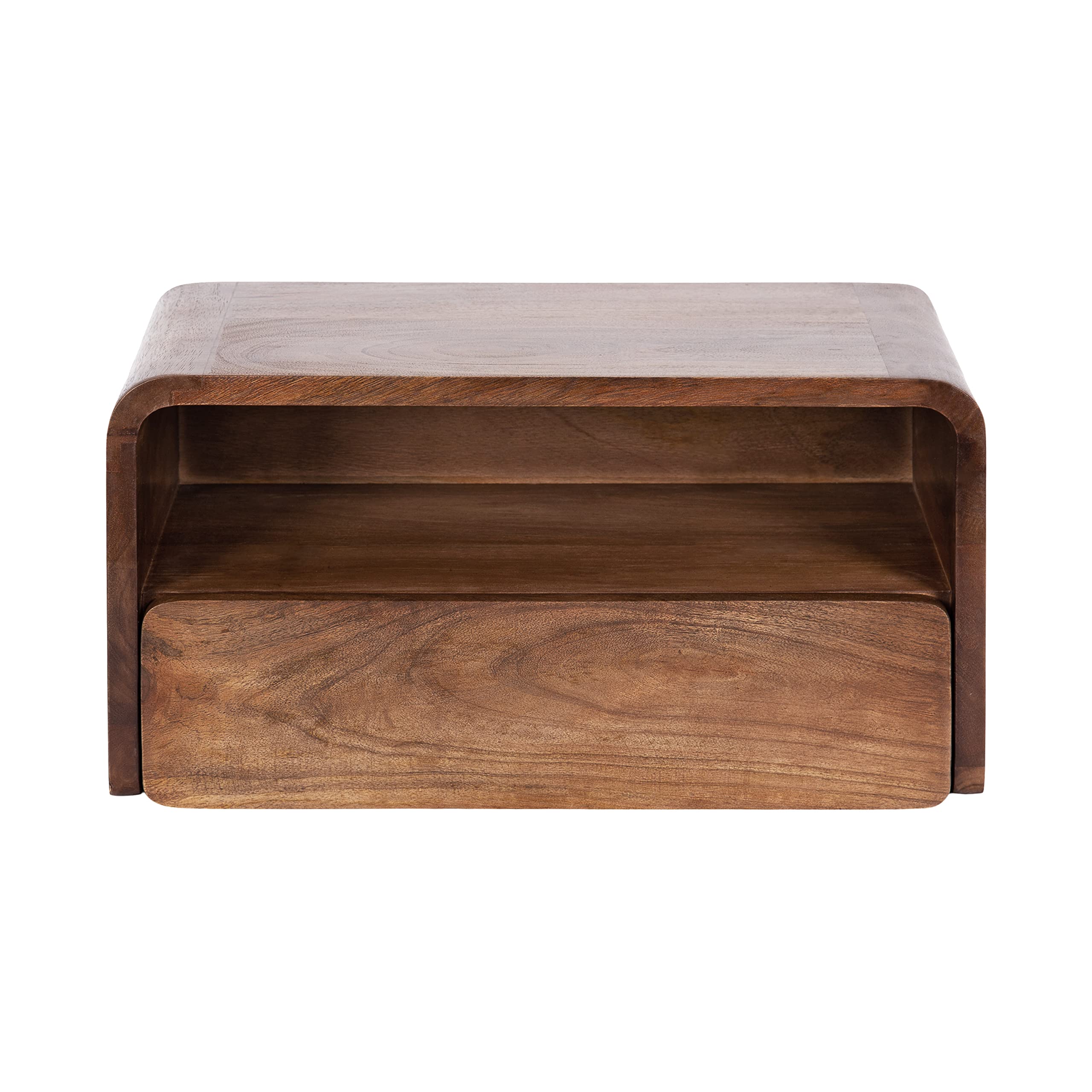 Kate and Laurel Kato Modern Wood Floating Side Table with Drawer, 18 x 10 x 9, Walnut Brown, Contemporary Wooden Floating Nightstand for Bedroom Bedside Table