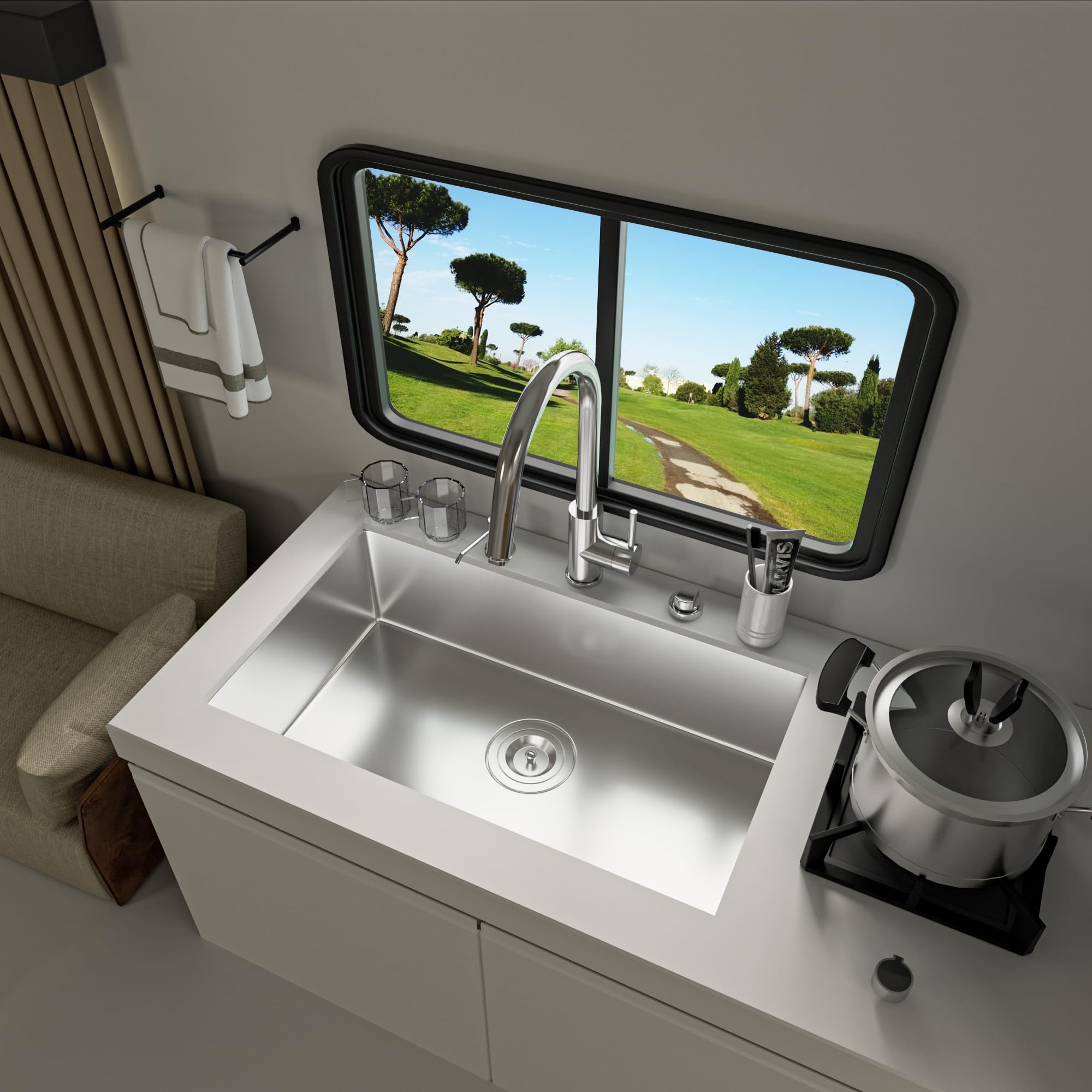 MILOSEN RV Kitchen Sink, 27''Γ16''Γ7'' Stainless Steel Undermount Kitchen Sink, Single Bowl Kitchen Sinks, Kitchen Sink for RV, 7 inch Depth Outdoor Kitchen Sink