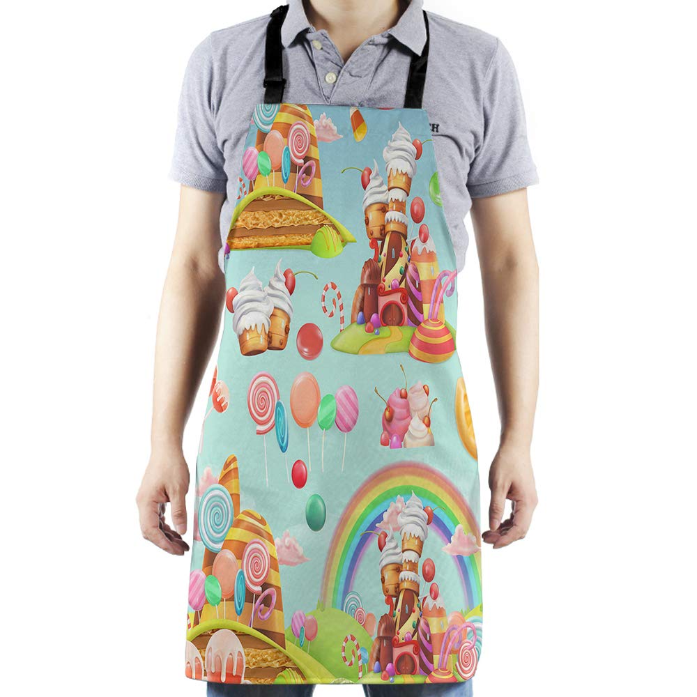 HGOD DESIGNS Candy Kitchen Apron,Cartoon Game Sweet Candy Land Design Kitchen Aprons For Women Men For Cooking Gardening Adjustable Home Bibs,Adult Size