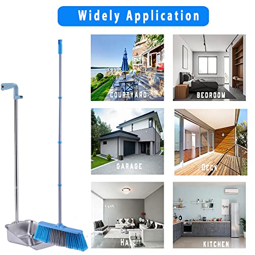 YONILL Broom and Dustpan Set for Home - Indoor Broom and Dust Pans with Long Handle, 52" Indoor Broom with 38" Heavy Duty Metal Dust Pan Set Combo for Home Kitchen, Garage, Office and Lobby Use