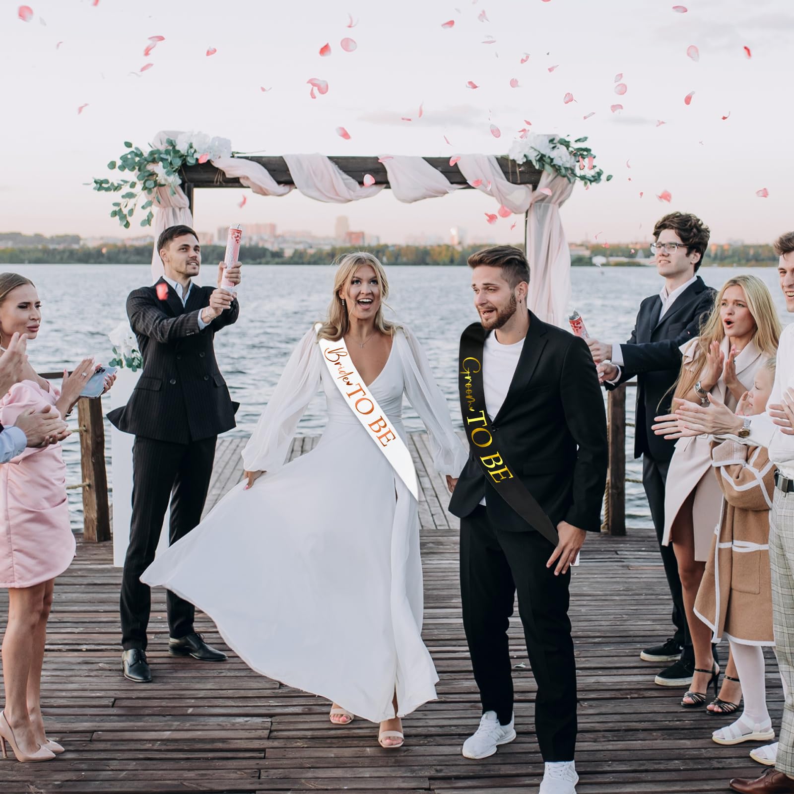 Generic 2 Pcs Bride to Be and Groom to Be Sash with Foil, Rose Gold Bachelorette & Gold Bachelor Sash for Bridal Shower Wedding Hen Party Decorations Engagement Gifts (White and Black)
