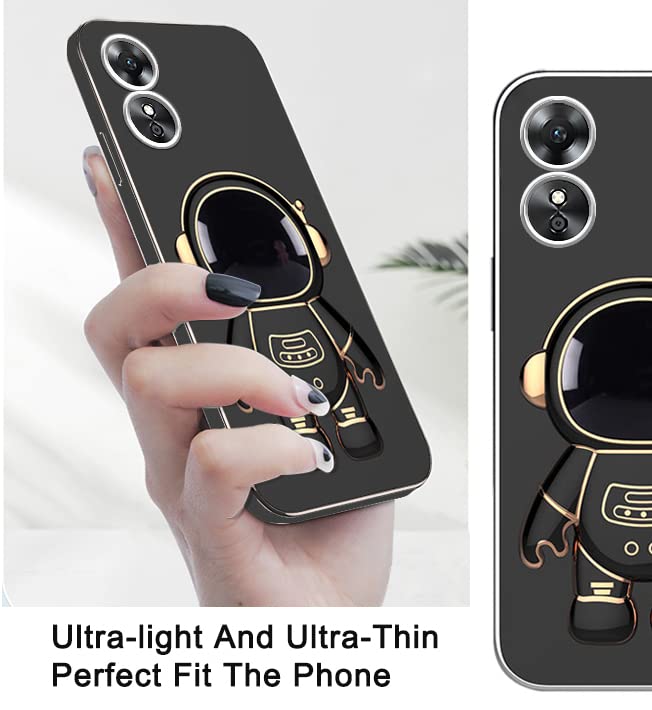 Jancyu for Oppo A17 Case Silicone with Space Astronaut Kickstand, Shockproof Phone Case Oppo A17 with Cute Loopy Cover for Women with Design (Black)