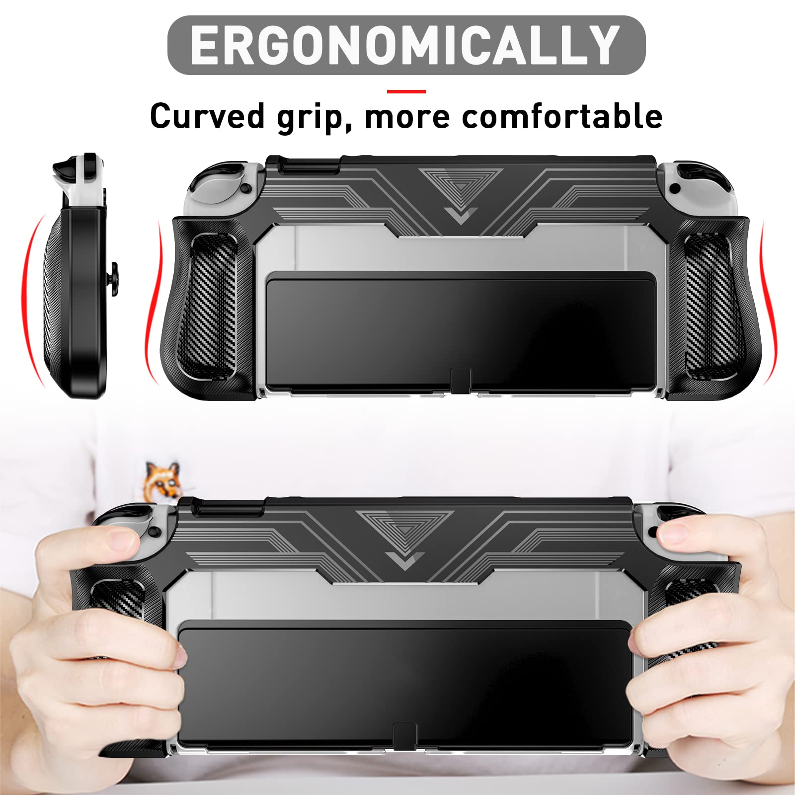Dockable Case Compatible with Nintendo Switch OLED Model 2021, Upgraded Protective Dockable Case Cover Accessories Compatible with Nintendo Switch OLED 7 Inch Console and Joy-Con Controller, Black